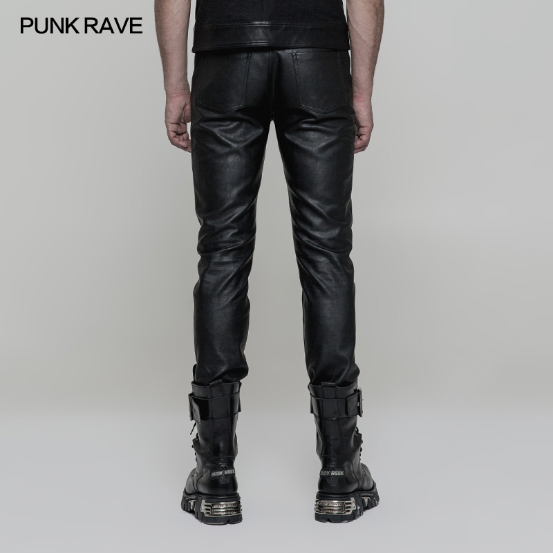 PUNK RAVE punk men slim leather trousers