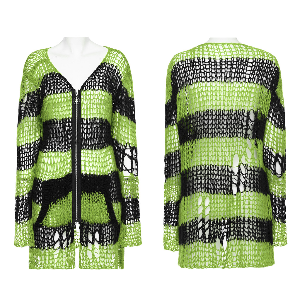 Punk Rave Irregular Wool Punk Striped Cardigan Sweater