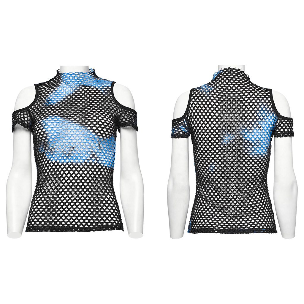 Punk Rave Three Colors Available Punk Tie-Dyed Mesh Short Sleeve T-Shirt