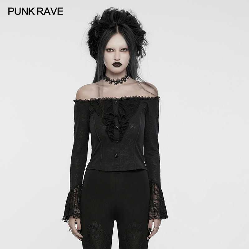 Sexy Off-Shoulder Collar Rose Knit Fabric And Lace Goth Off-Shoulder ...