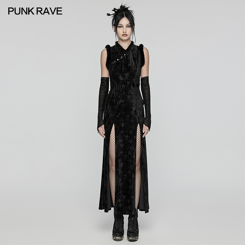 Punk Rave Gothic Printing Elastic Flocked Sleeves New Chinese Style ...