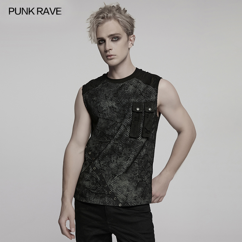 Punk Rave Creative Splicing Eyelet Webbing At The Hem Punk Vest