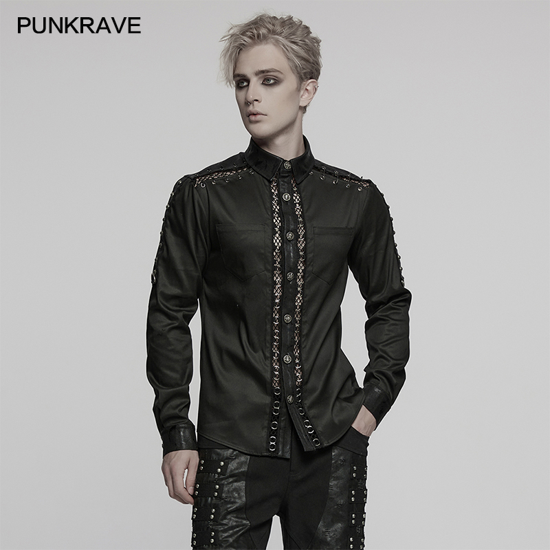 Punk Rave Iron Rings Webbing Punk Personalized Men's Shirt