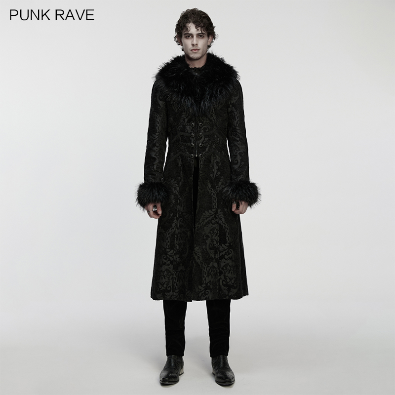 Punk Rave Retro Lace Webbing Unique Texture Gorgeous Gothic Fur Collar Coat