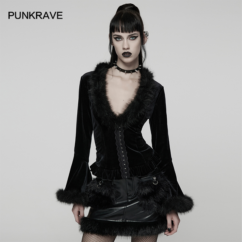 Punk Rave Super-Soft Sunny Velvet Furry Goth V-Neck Cardigan